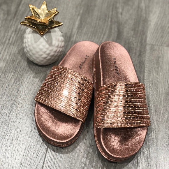 BAMBOO | Shoes | Dazzling Rose Gold Rhinestone Slides | Poshmark